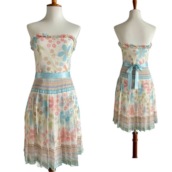 Luca Luca | Dresses | Luca Luca Vintage Silk Pastel Floral Strapless ...
